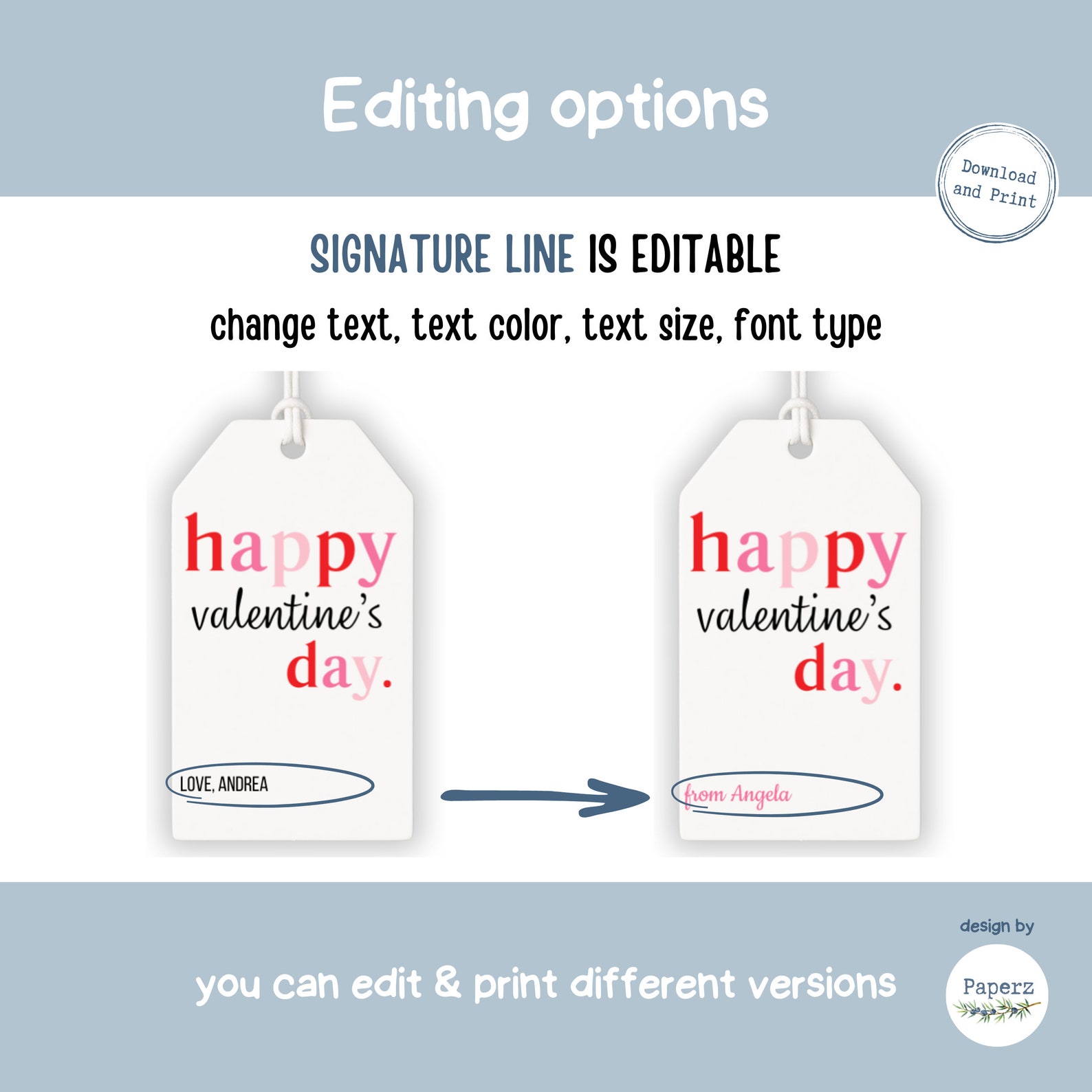 Editable Valentines Day Tag Printable Valentine Hang Tag, Favor Tag ...