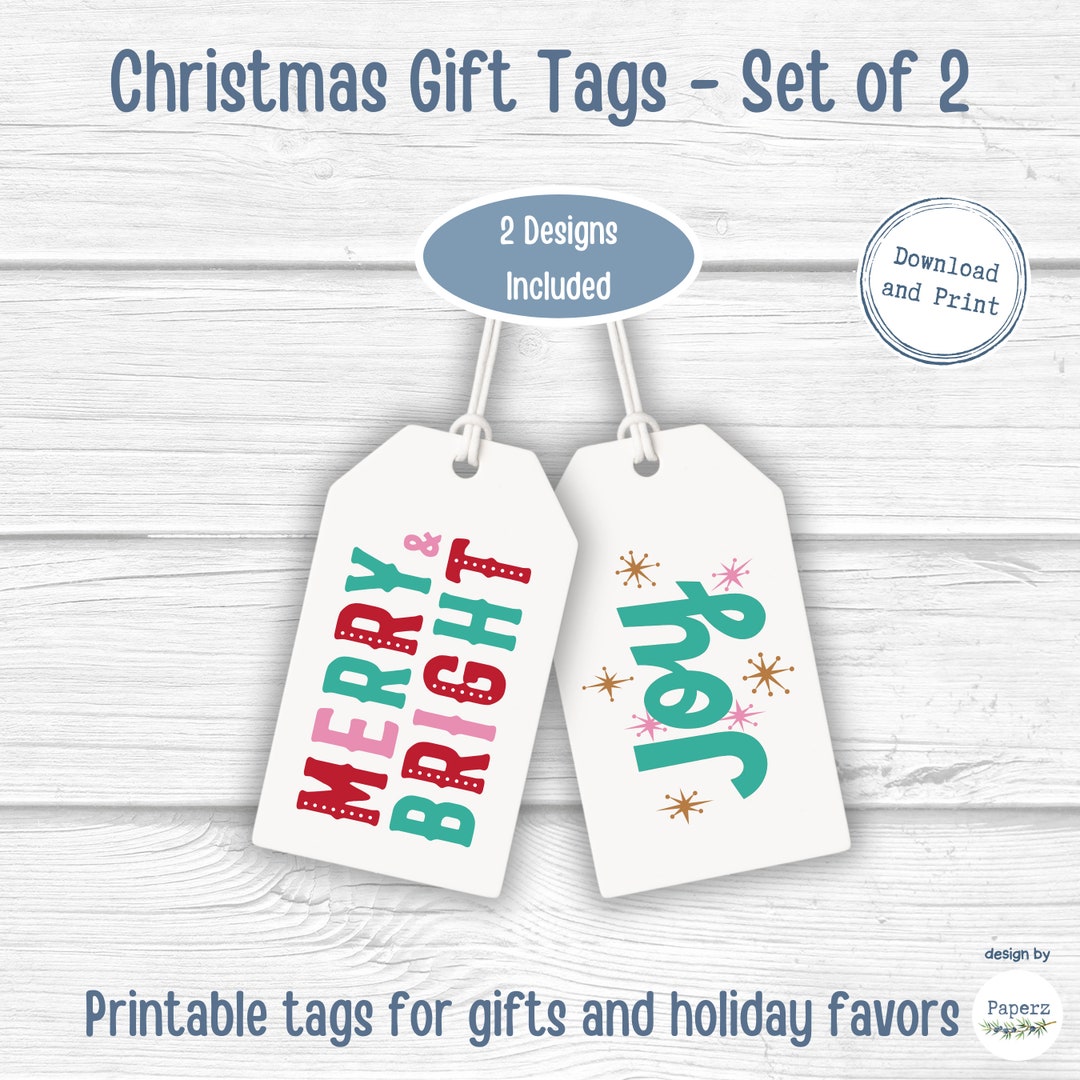 Printable Colorful Merry & Bright Gift Tags, Modern Holiday Label ...