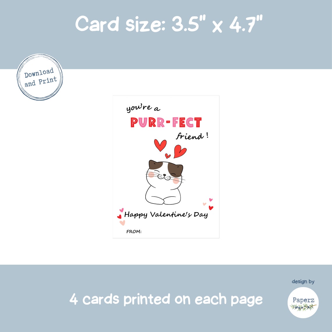 Printable Cat Valentine's Day Cards Classroom Valentine's Day Cards for ...