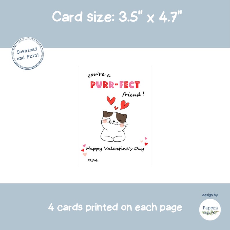 Printable Cat Valentine's Day Cards Classroom Valentine's Day Cards for ...