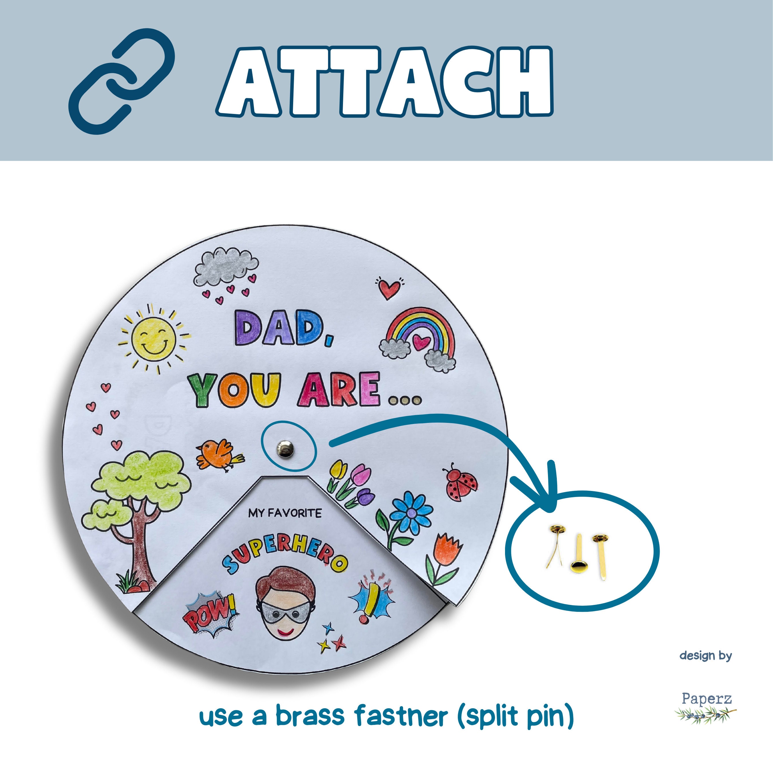 Father's Day Coloring Spin Wheel Spinner Craft for Kids Printable Gift ...