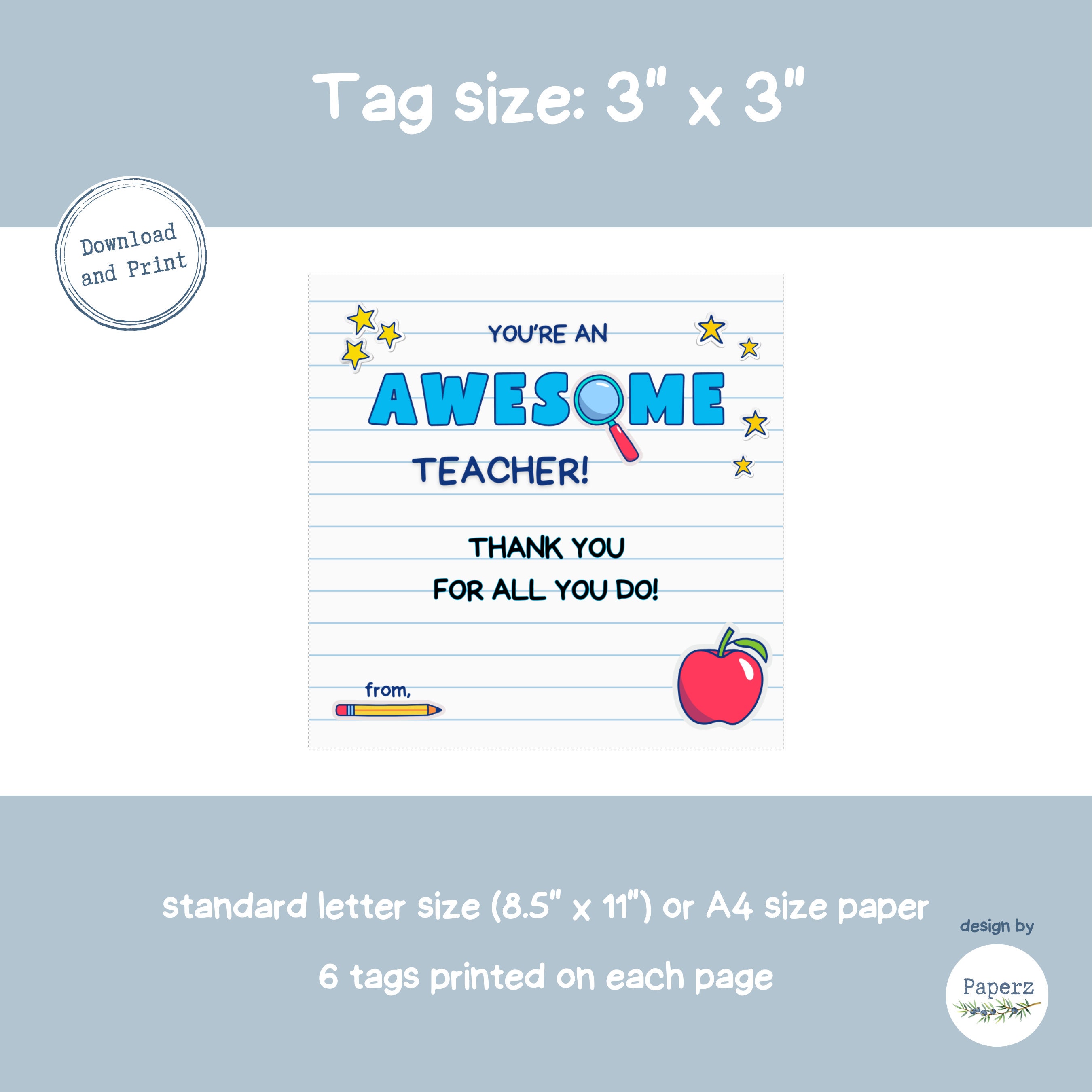 Last Day of School Teacher Appreciation Tags Printable End of Year ...