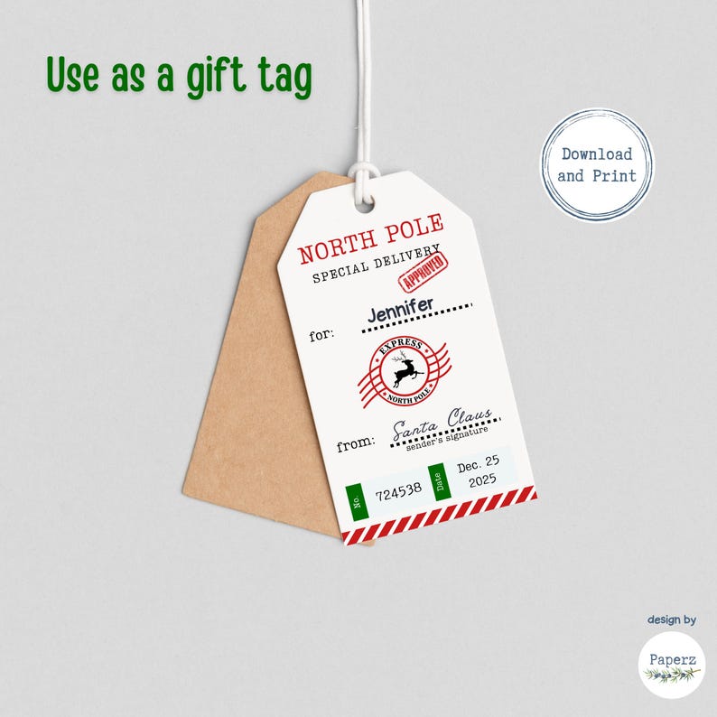 Printable Santa Gift Tags: North Pole Special Delivery, Custom Name ...