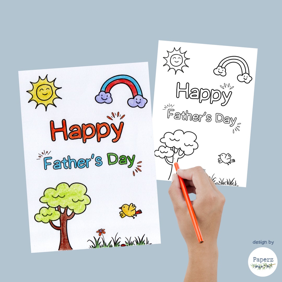 Printable Father's Day Coloring Card for Kids, Fathers Day DIY Gift for ...