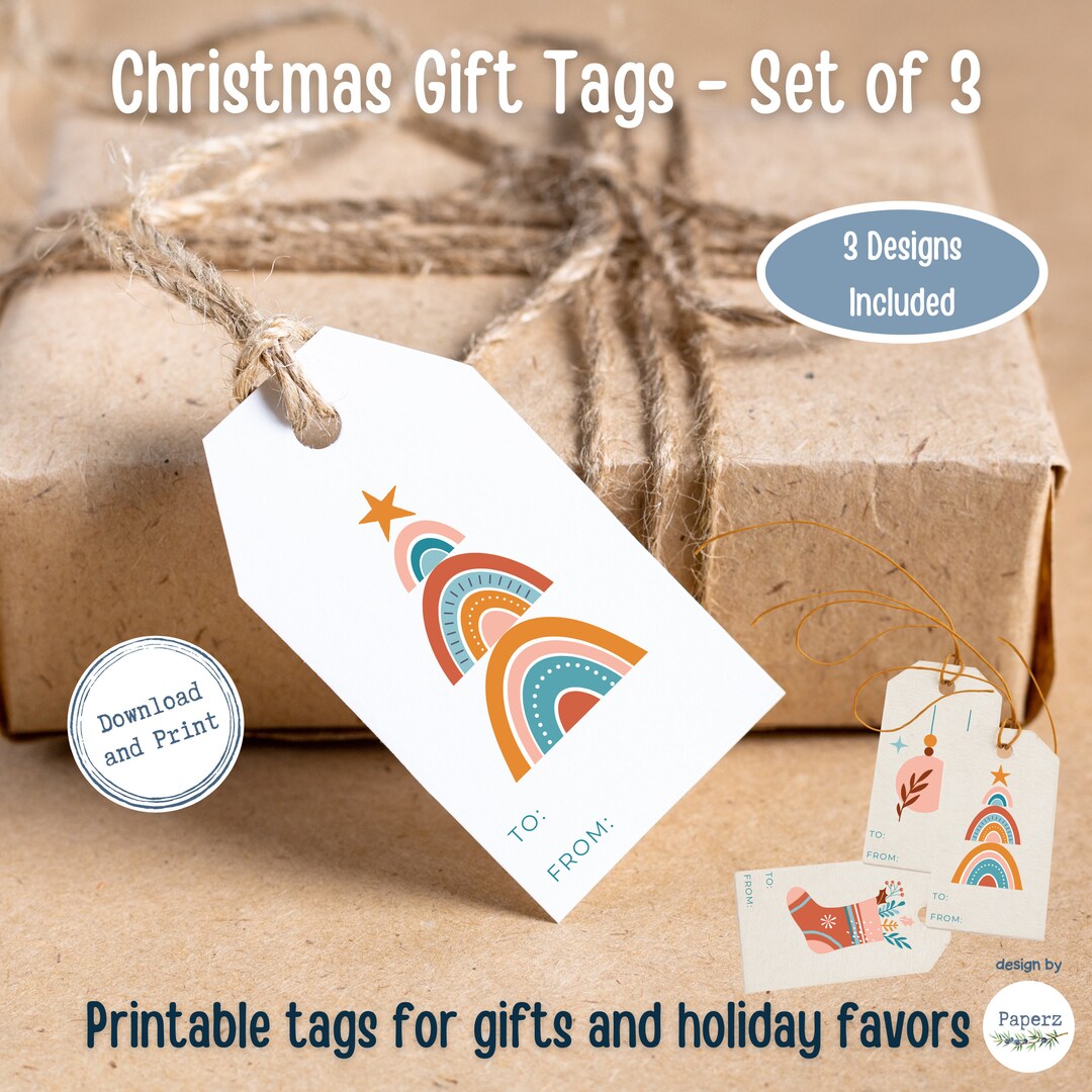 Retro Christmas Gift Tag Pack, Minimalist Christmas Gift Tag Set, Happy ...