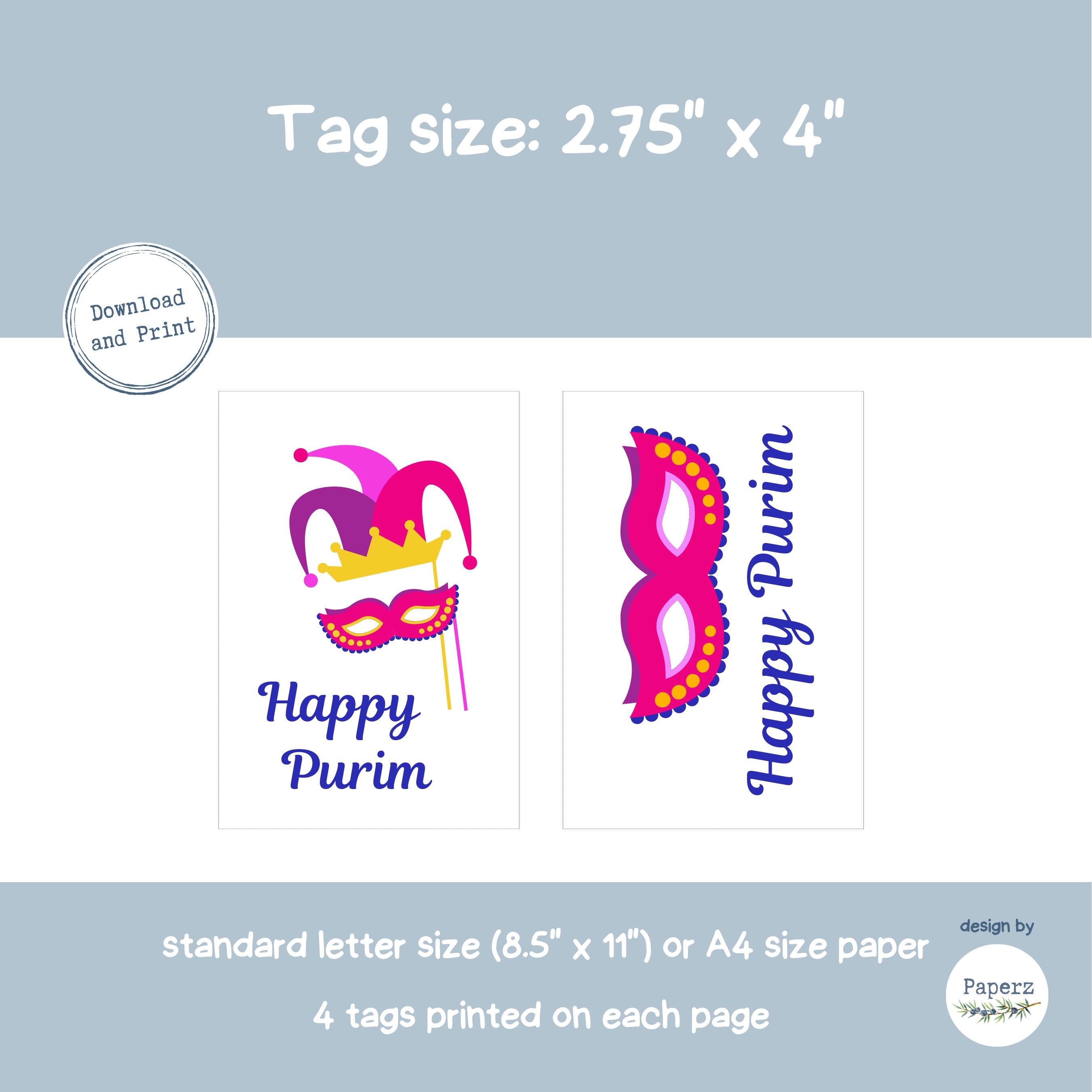 Printable Purim Labels, Stickers, Mishloach Manot Tags, Purim Gift Tags ...