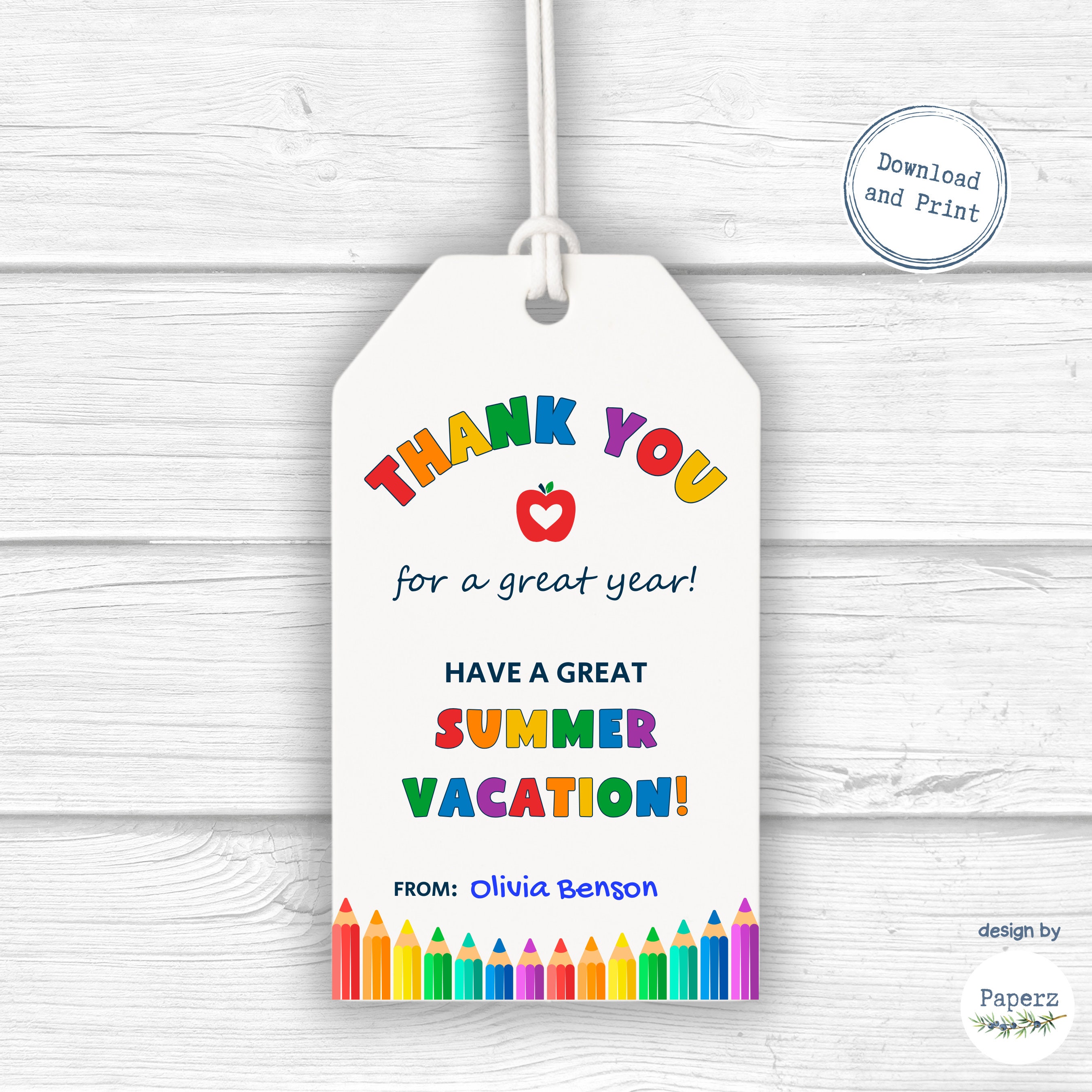 Printable Last Day of School Gift Tags for Teachers, End of Year Thank ...