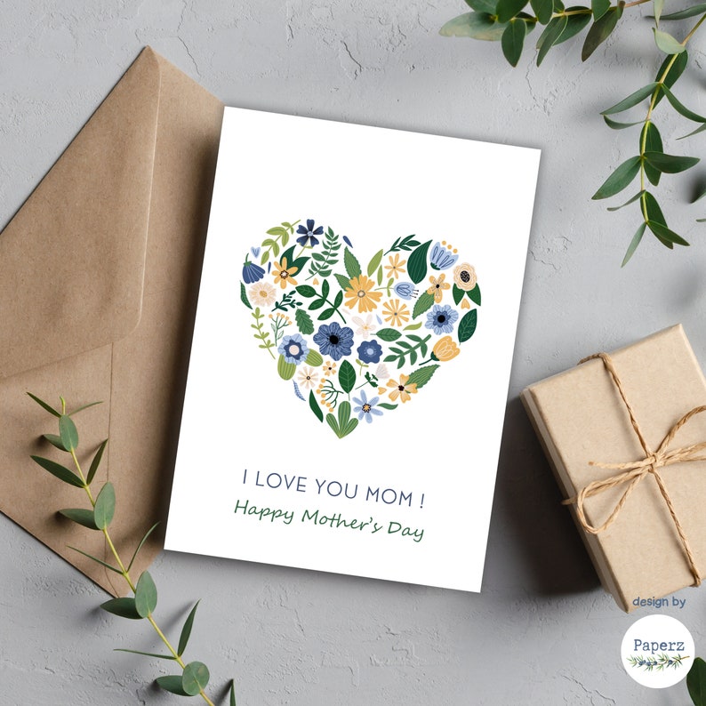 Floral Heart Mother's Day Card: Printable PDF (instant Download) - Etsy