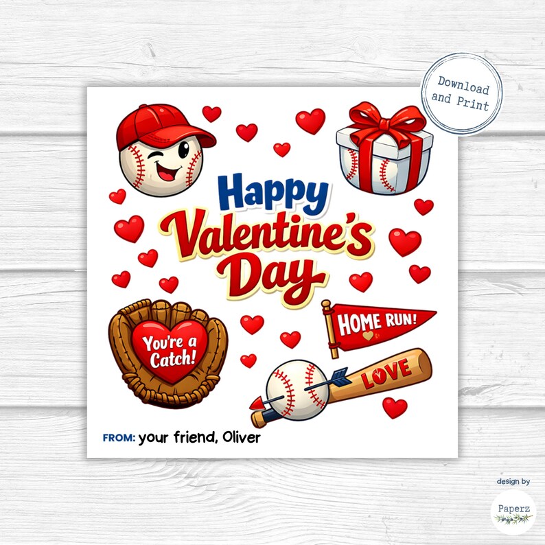 Baseball Valentine Cards for Kids, Sports-themed Classroom Valentines ...
