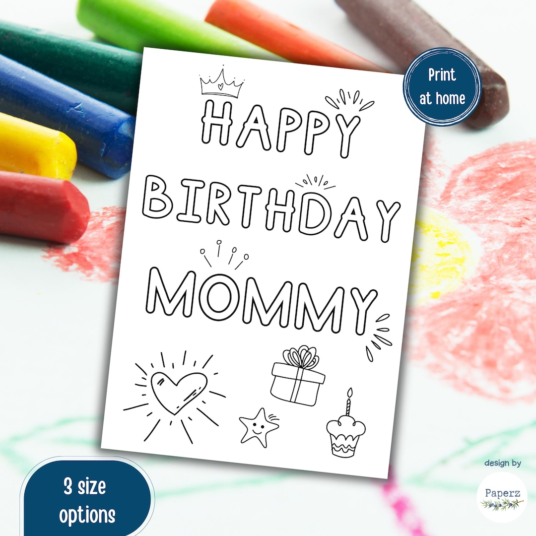 Birthday DIY Card for Mom, Mommy| COLORING Card From Kid to Mommy ...