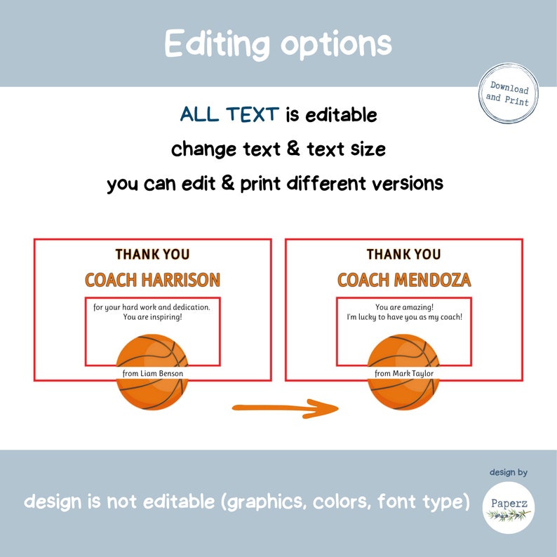 Editable Basketball Coach Thank You Card: Printable Appreciation Gift ...