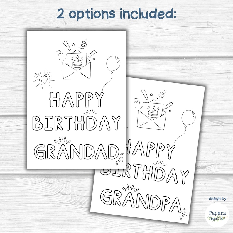 Birthday COLORING Card for Grandpa, Grandad | Colorable Card From ...