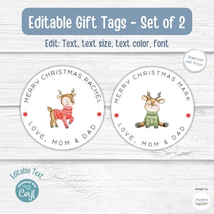Printable Christmas Gift Tag Template, Cute Editable Holiday Reindeer ...