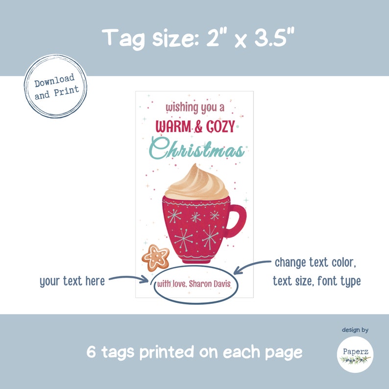Editable Christmas Favor Bag Labels, Hot Drink Design, Warm and Cozy ...