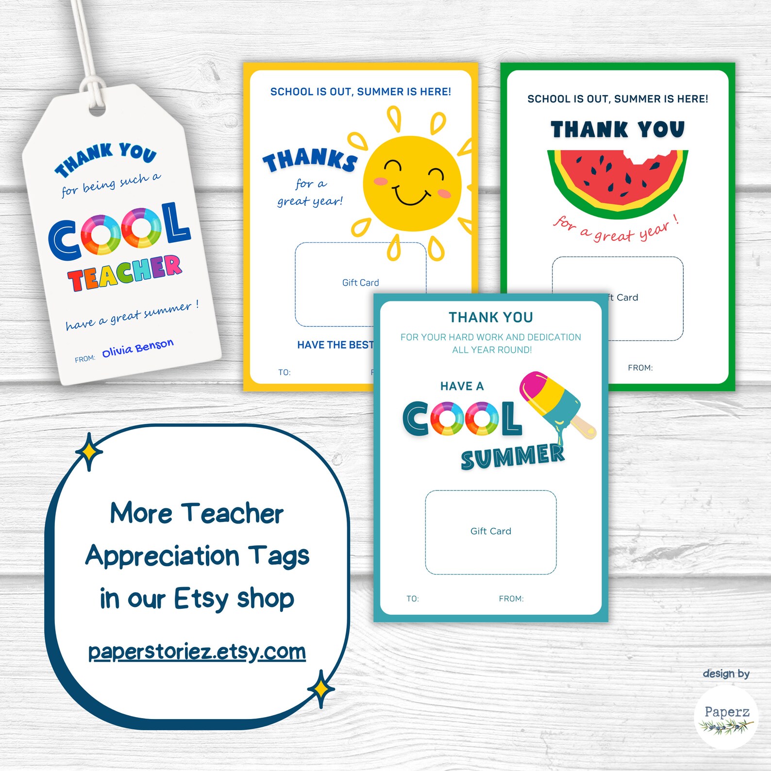 Last Day of School Teacher Appreciation Tags Printable End of Year ...