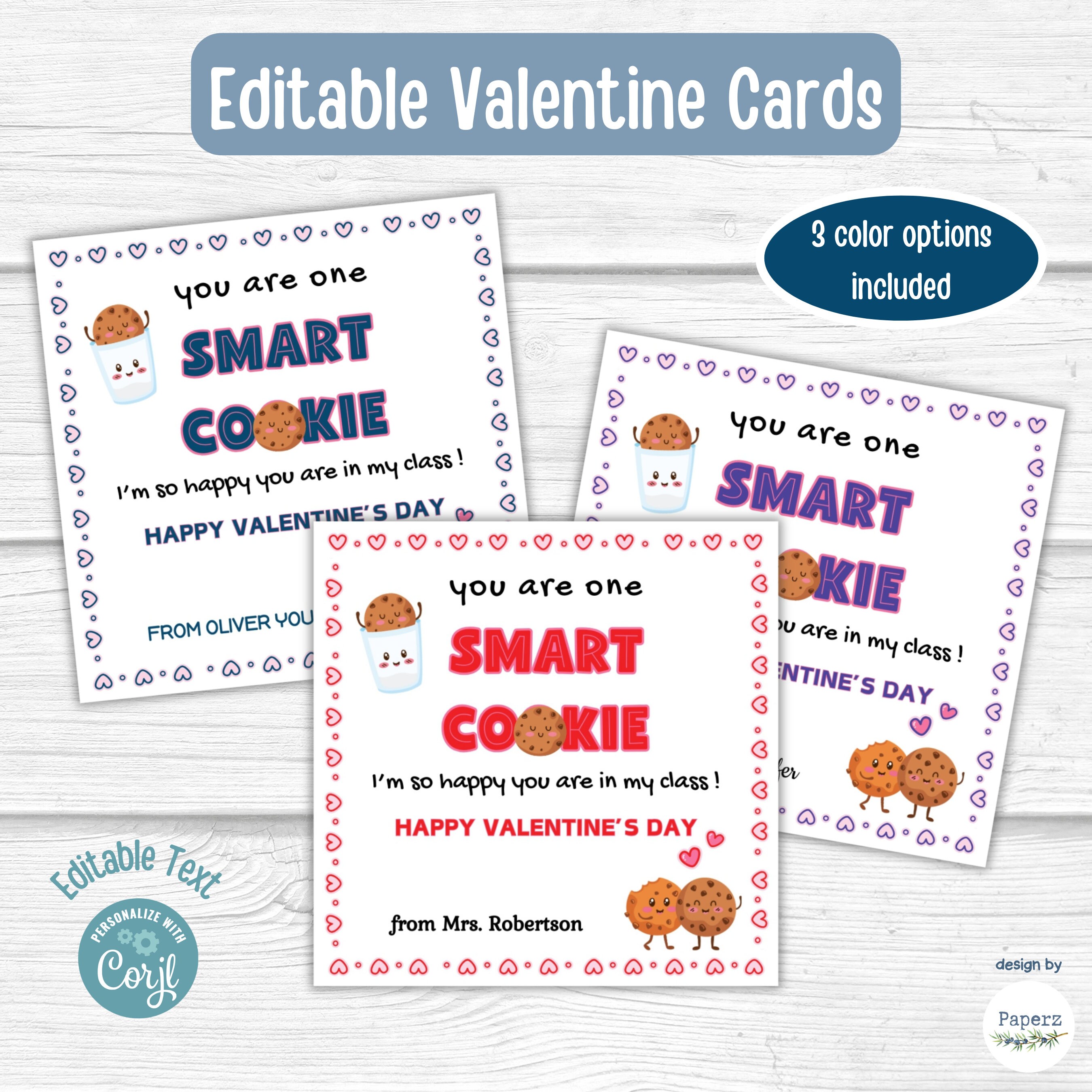 Editable Valentine's Day Cards for Students From Teacher Cookie Tag ...