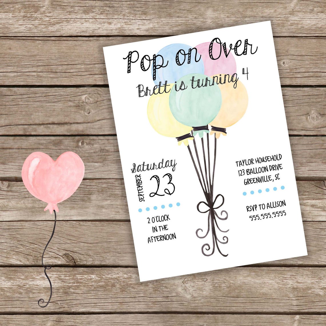 Balloon Birthday Invitation - Etsy
