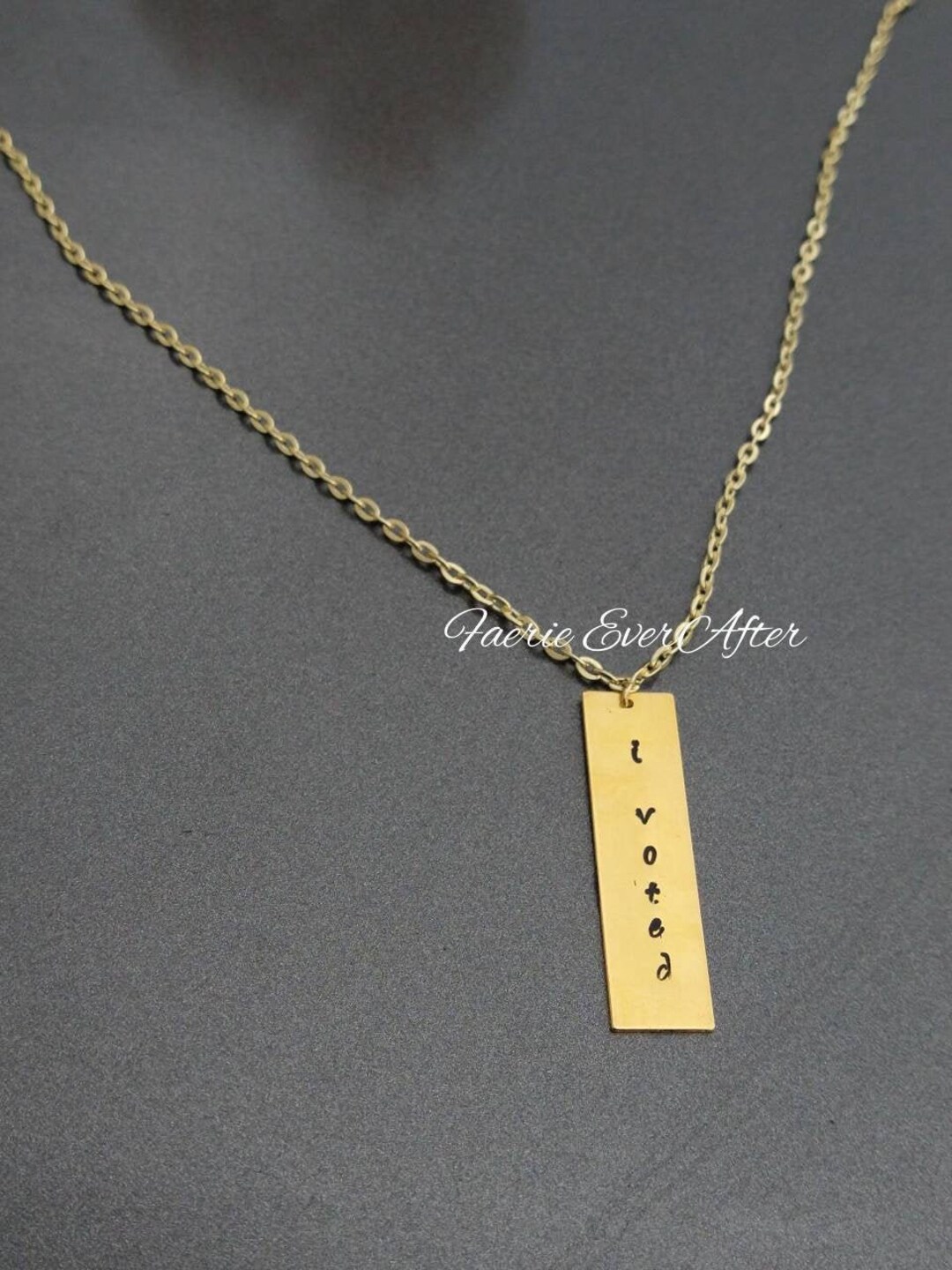 Gold I Voted 2024 Hand Stamped Pendant Necklace Presidential Election ...