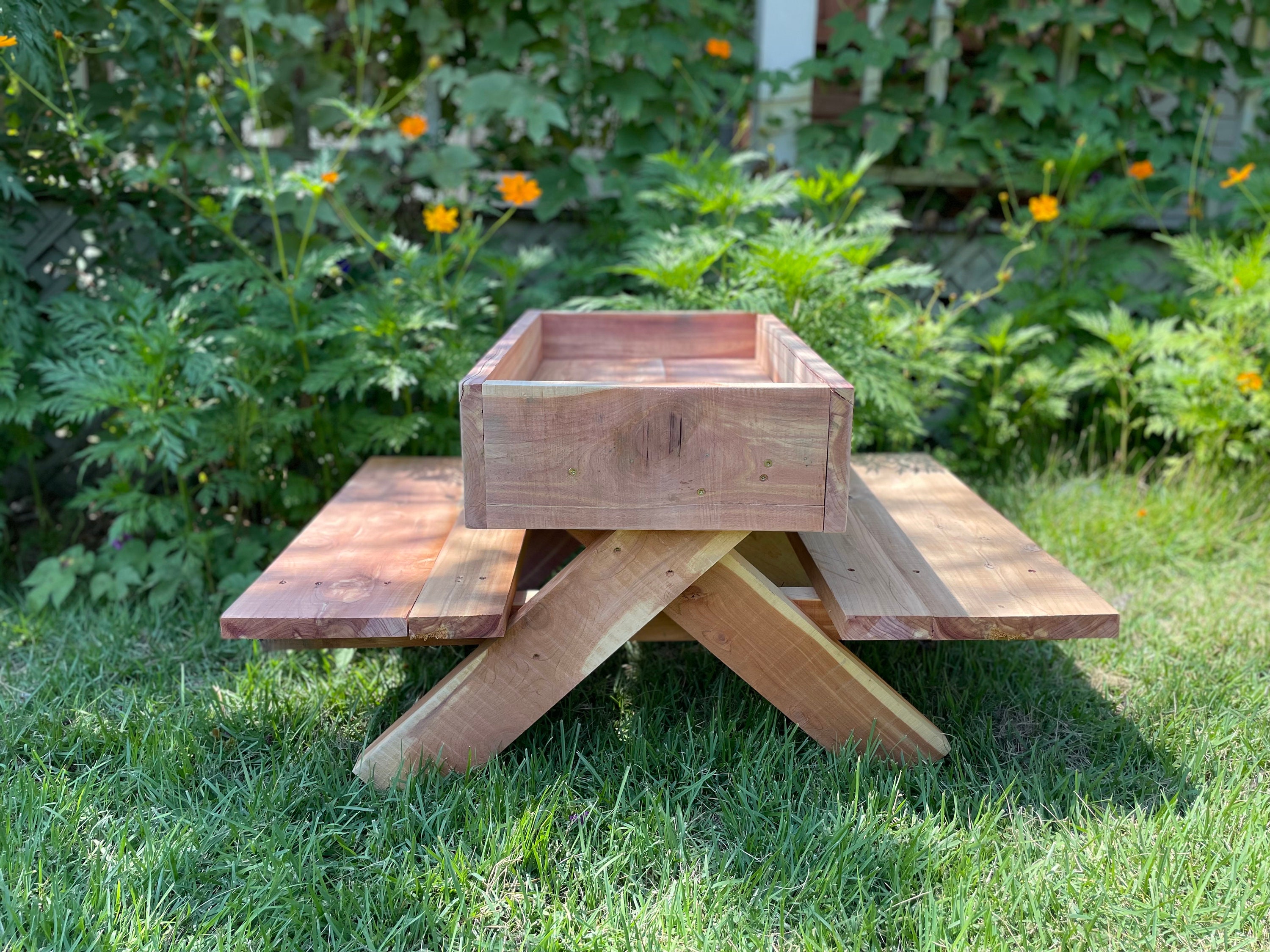 Cedar Chicken Picnic Table Feeder Handmade in USA - Etsy