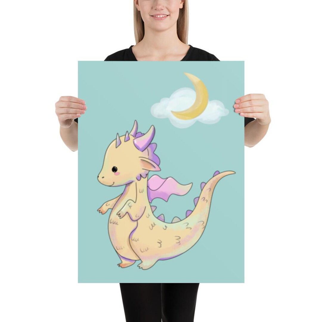 Whimsical Dragon Nursery Poster - Kids Room Wall Art, Cute Fantasy ...