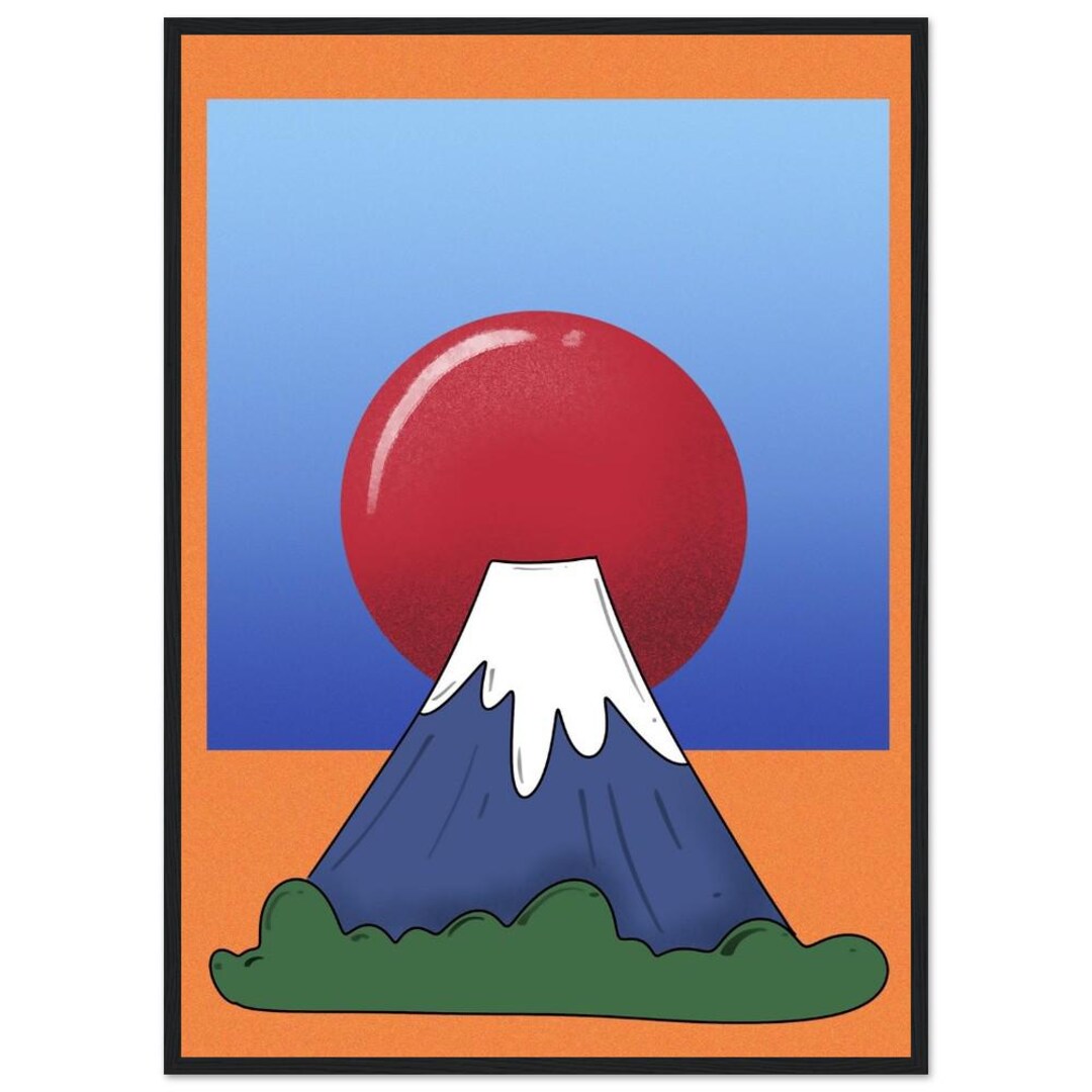 Whimsical Japan Volcano Poster, Japanese Art Print, Framed Wall Art ...
