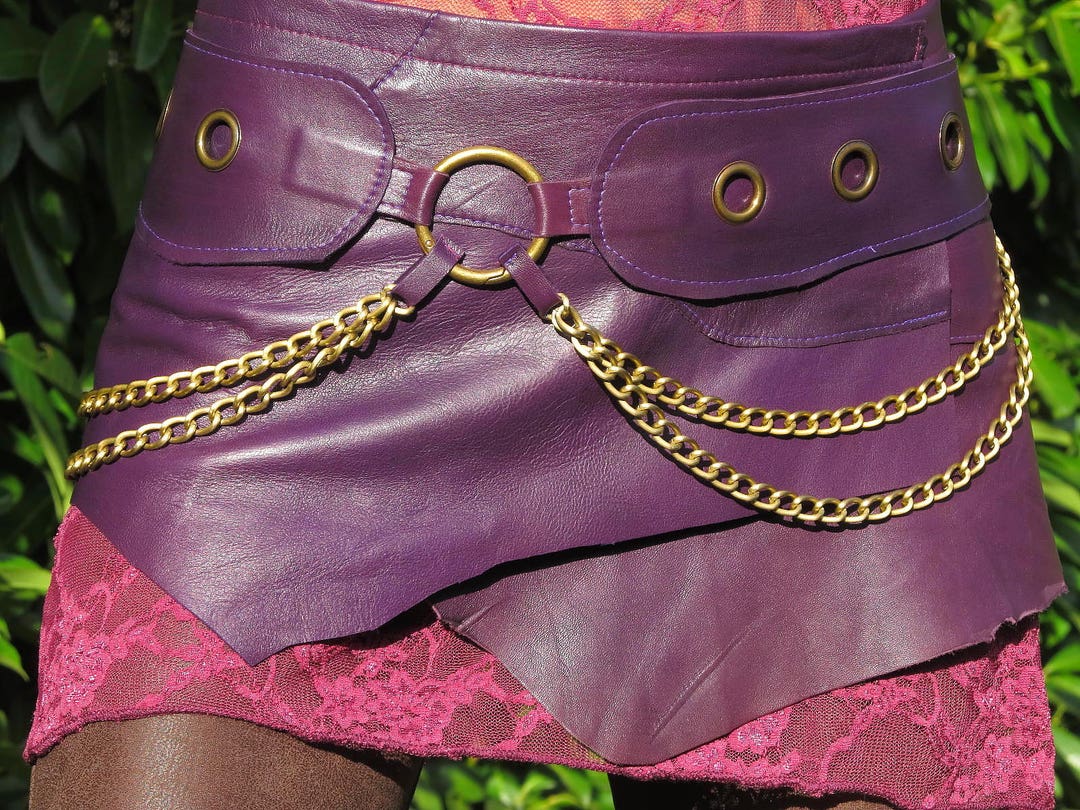 On Skirt, Lamb, Leather, Plum, Belt, Rings, Aged Golden Chains - Etsy