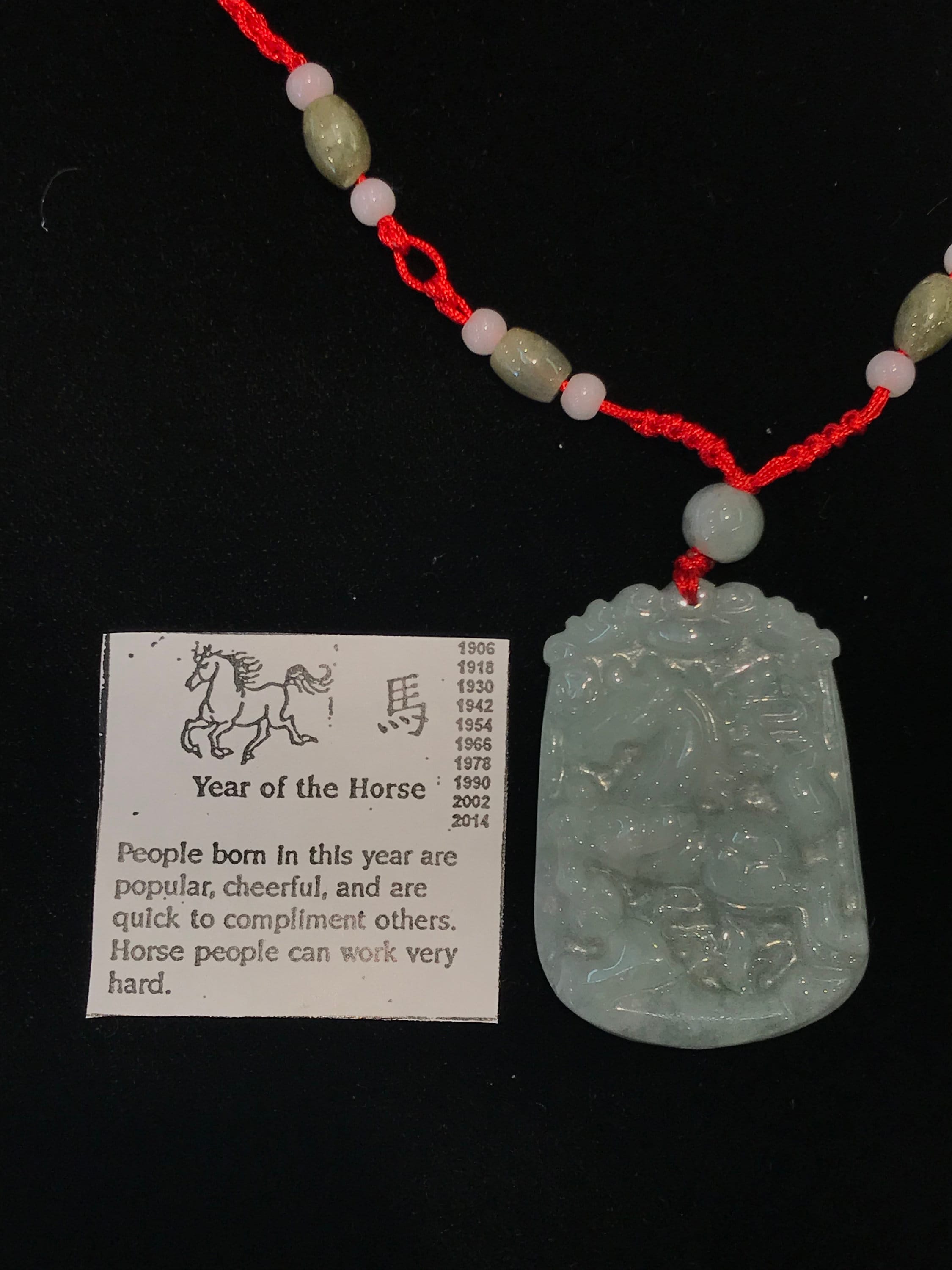 Jadeite Horse Necklace, Red String Jade Necklace, Everyday Necklaces ...