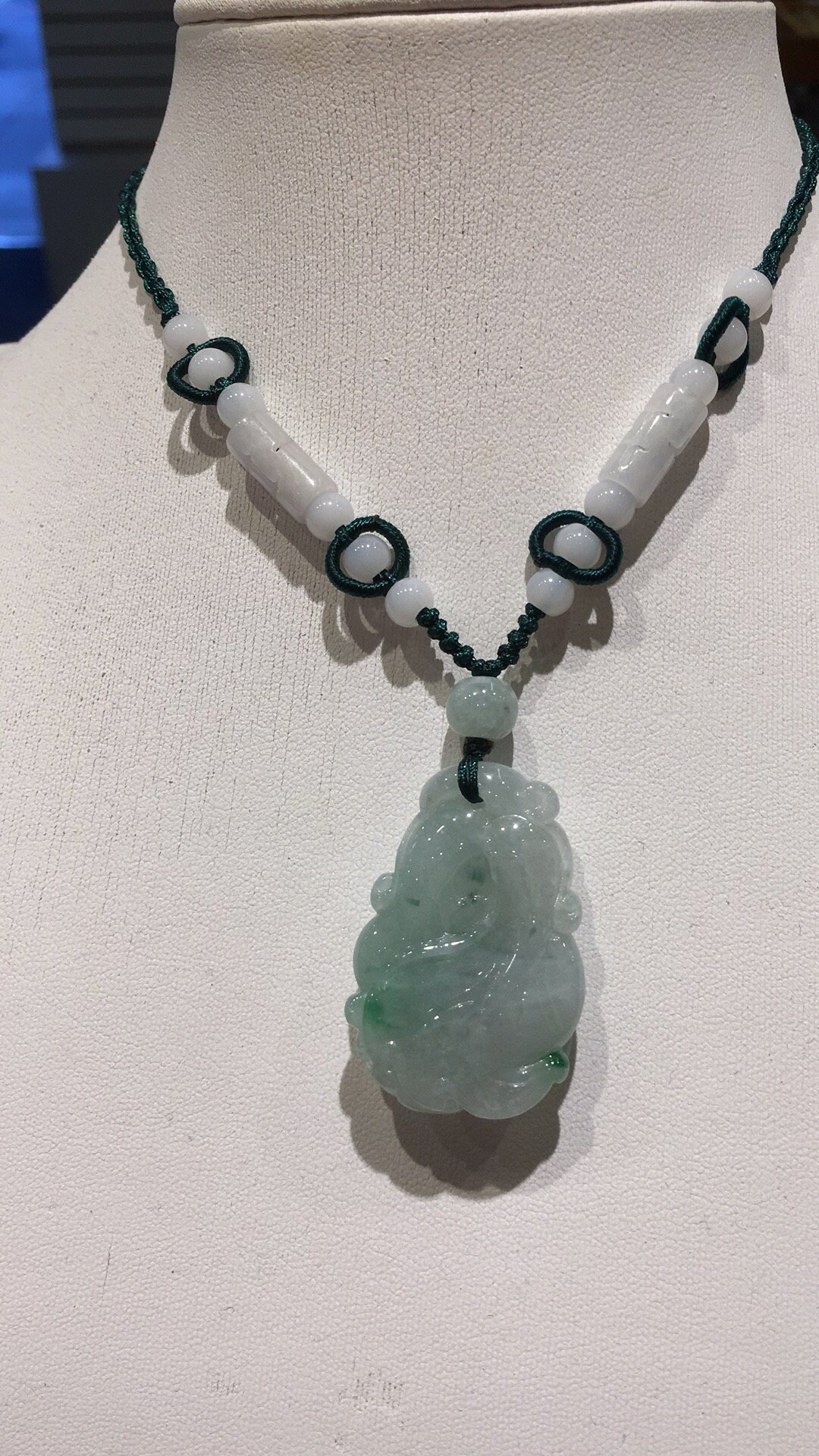 Jadeite Bak Choy Necklace, Black String Jade Necklace, Everyday ...