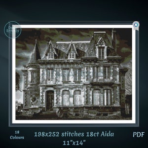 Gothic Mansion Cross Stitch Pattern, Dark Haunted House Chart, Pdf ...
