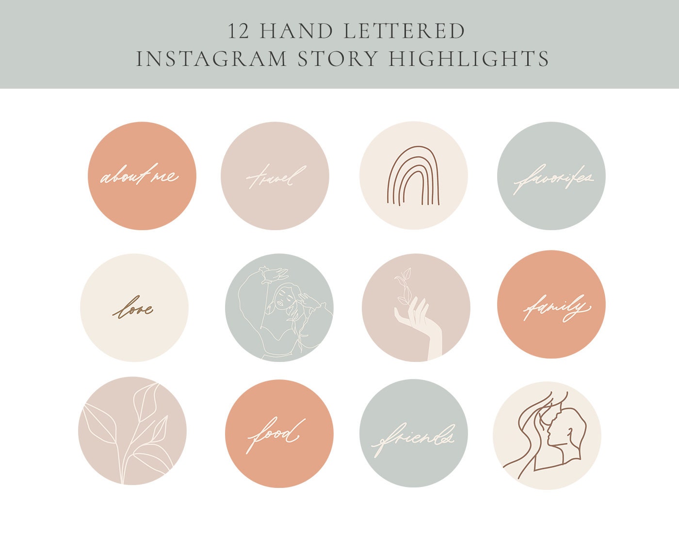 12 Hand Lettered Instagram Highlight Cover Grey | Storie Cover | Line ...