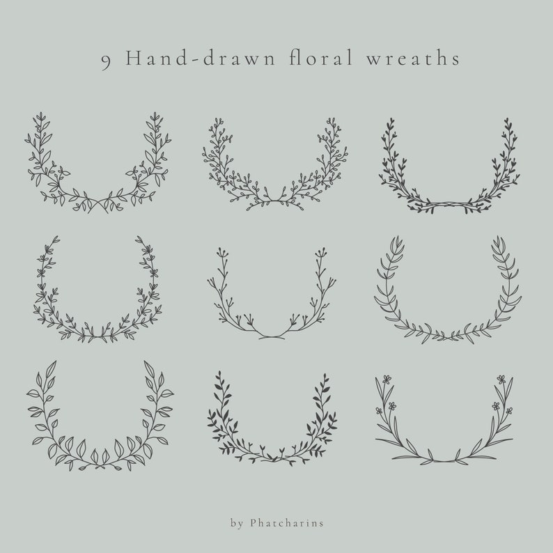 Hand Drawn Wreath SVG & PNG, Springtime, Botanical Clipart, Vintage ...