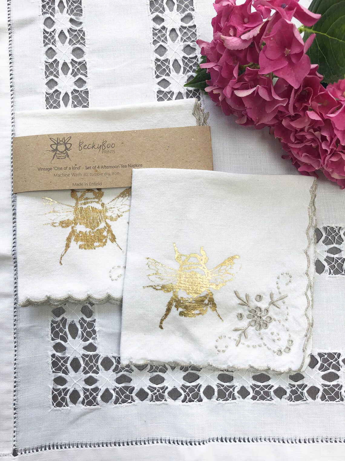 Vintage White Linen Afternoon Tea Napkins With Hand Screen - Etsy