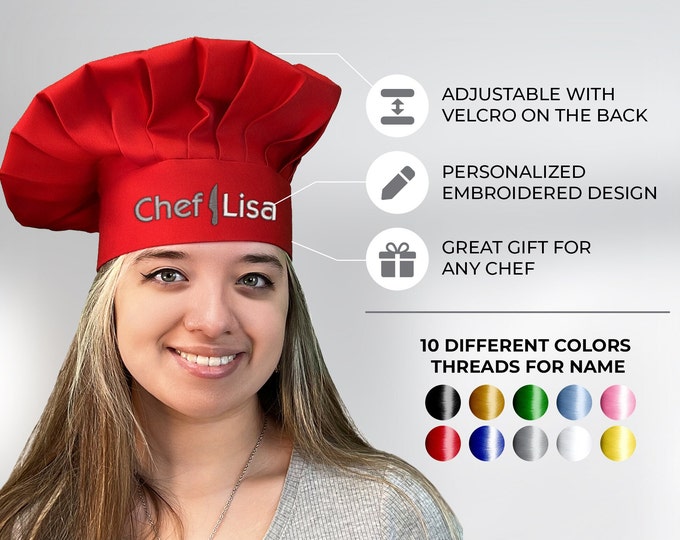 Personalized Chef Hat Custom Name | Size | Color - Font - Thread ...