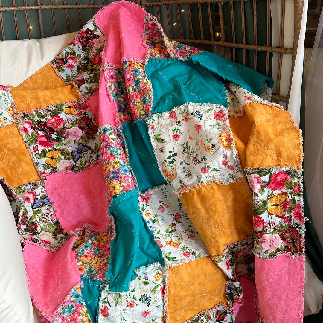 Picnic Blanket Throw Patchwork Rag Quilt Butterflies Butterfly - Etsy