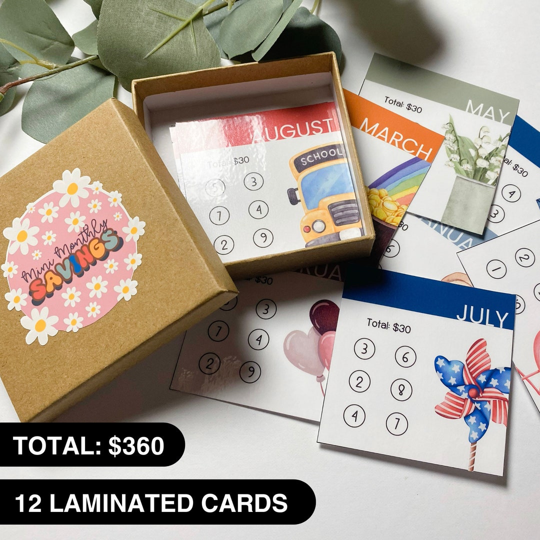 Mini Monthly Savings Challenge Cards | Laminated | 12 Cards | 30 ...