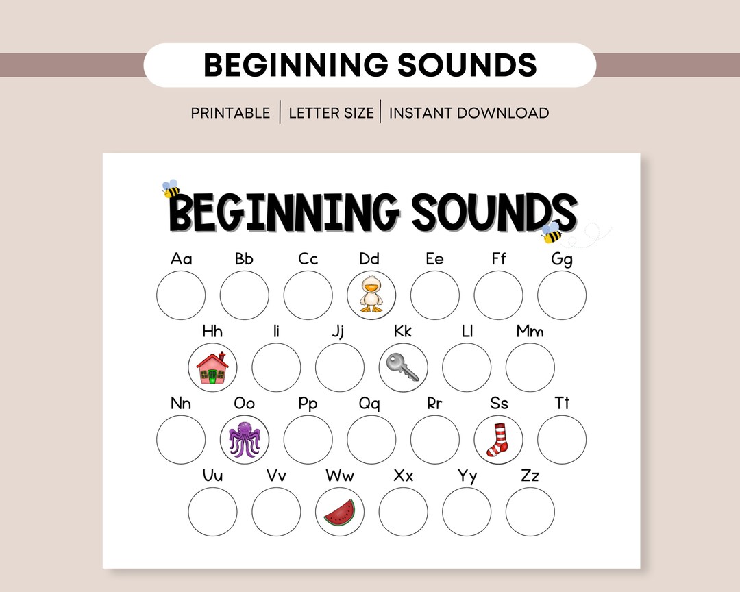 Beginning Sounds Printable Phonemic Awareness Activity Letter Matching ...