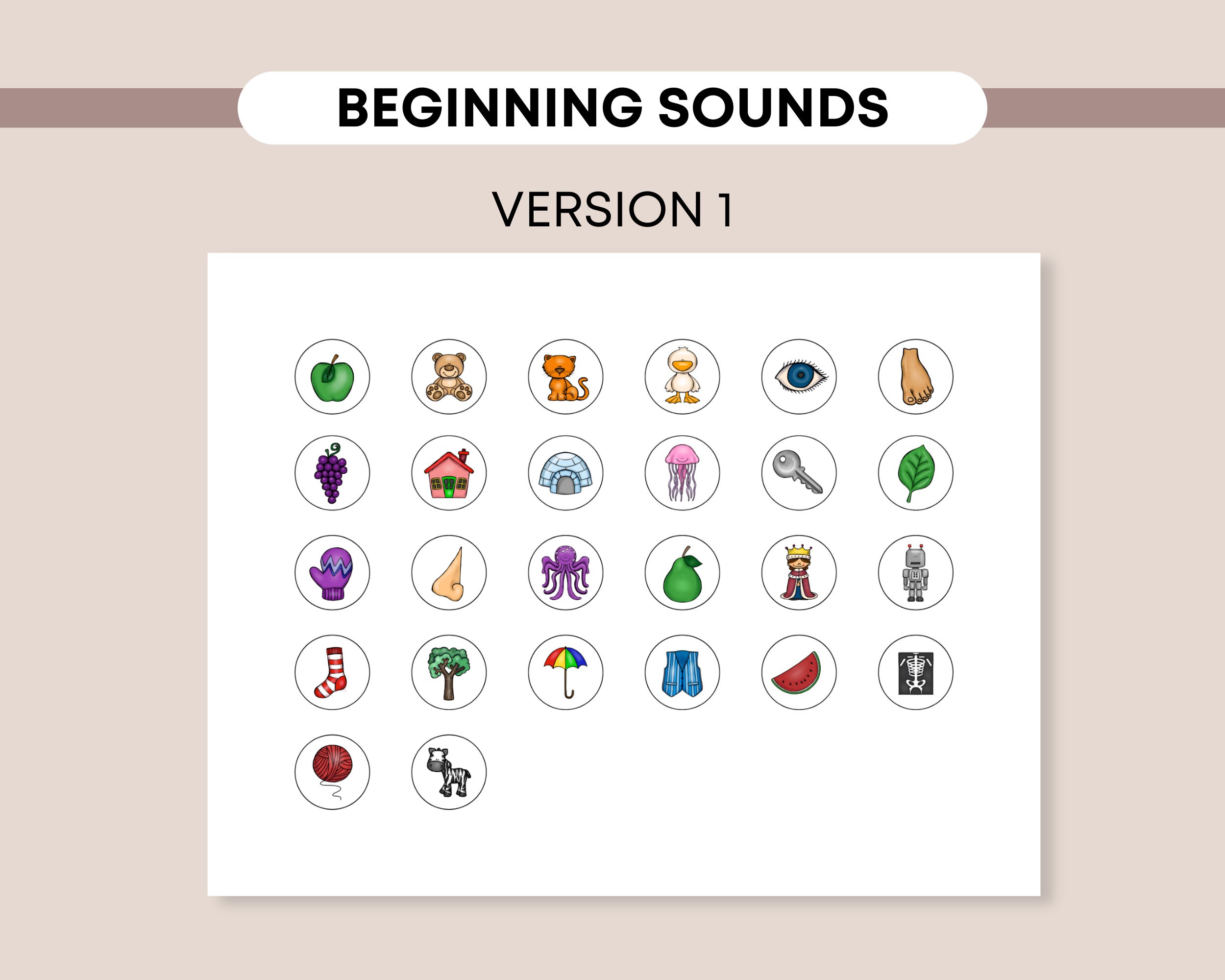 Beginning Sounds Printable Phonemic Awareness Activity Letter Matching ...