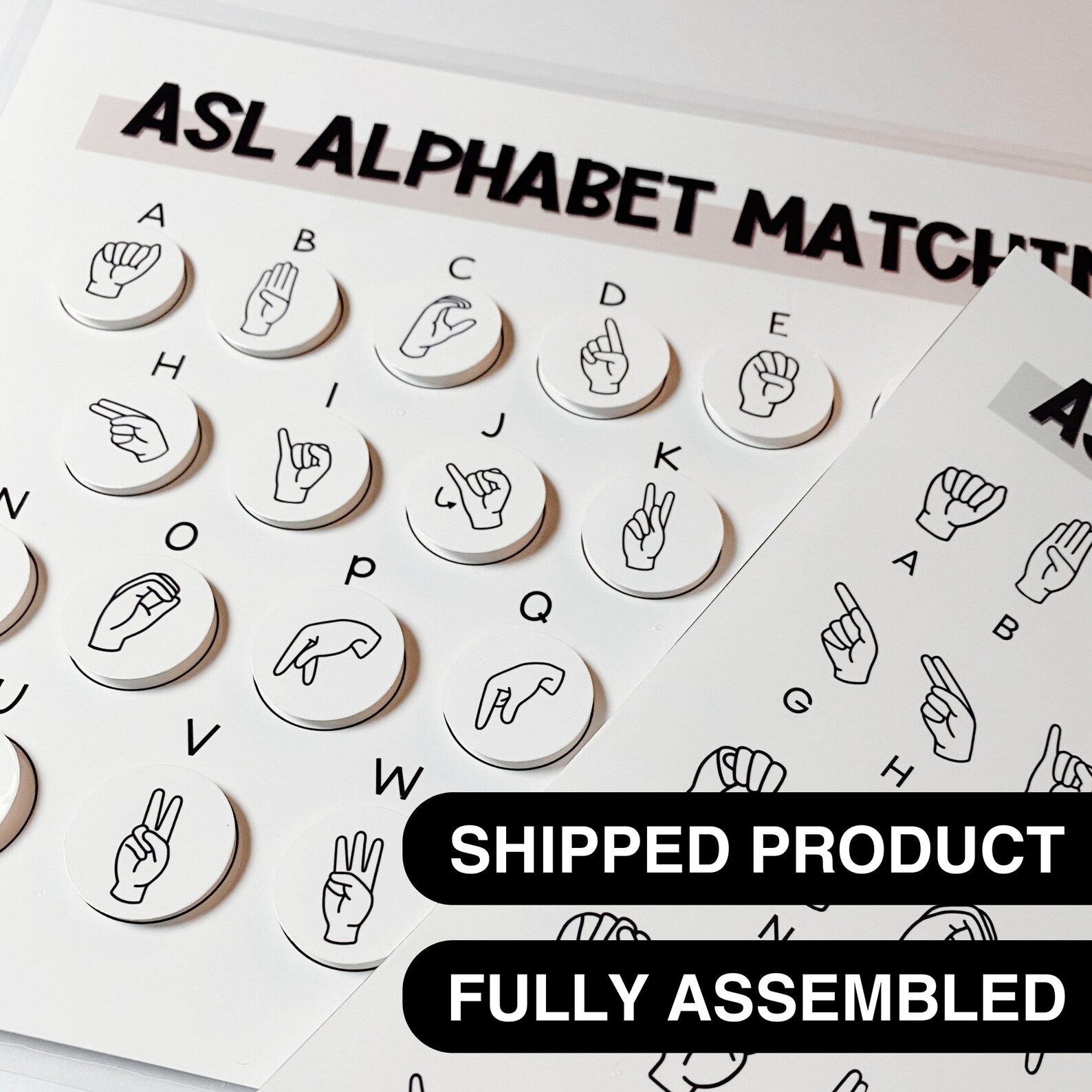 ASL Alphabet Matching Chart Transparent Hands Fully Assembled Activity ...