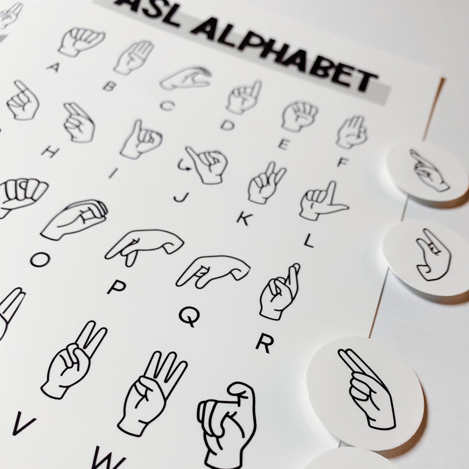 ASL Alphabet Matching Chart Transparent Hands Fully Assembled Activity ...
