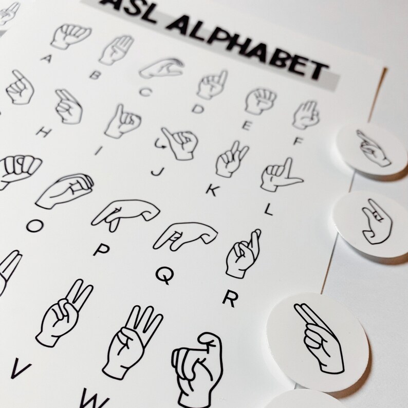 ASL Alphabet Matching Chart Transparent Hands Fully Assembled Activity ...