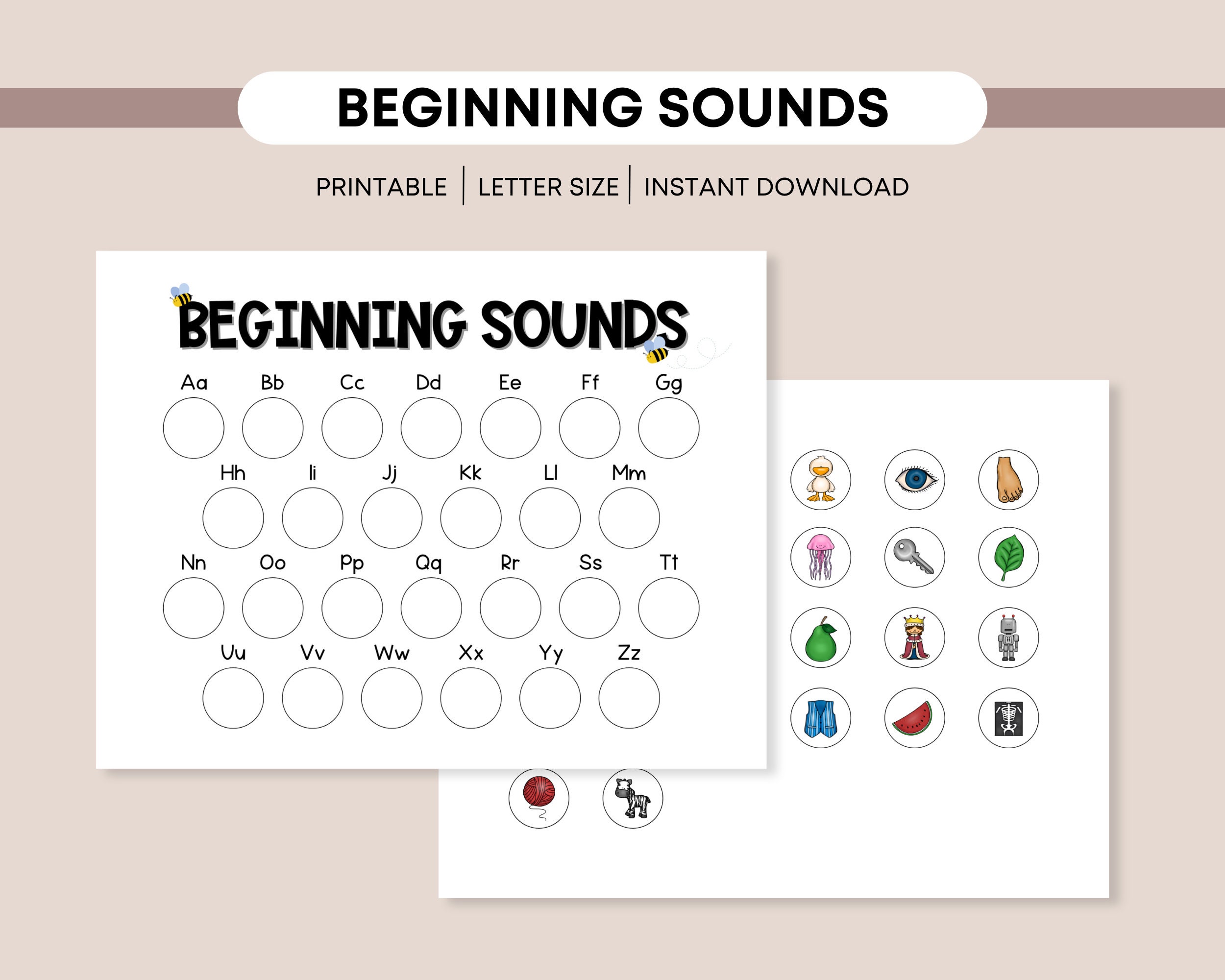 Beginning Sounds Printable Phonemic Awareness Activity Letter Matching ...