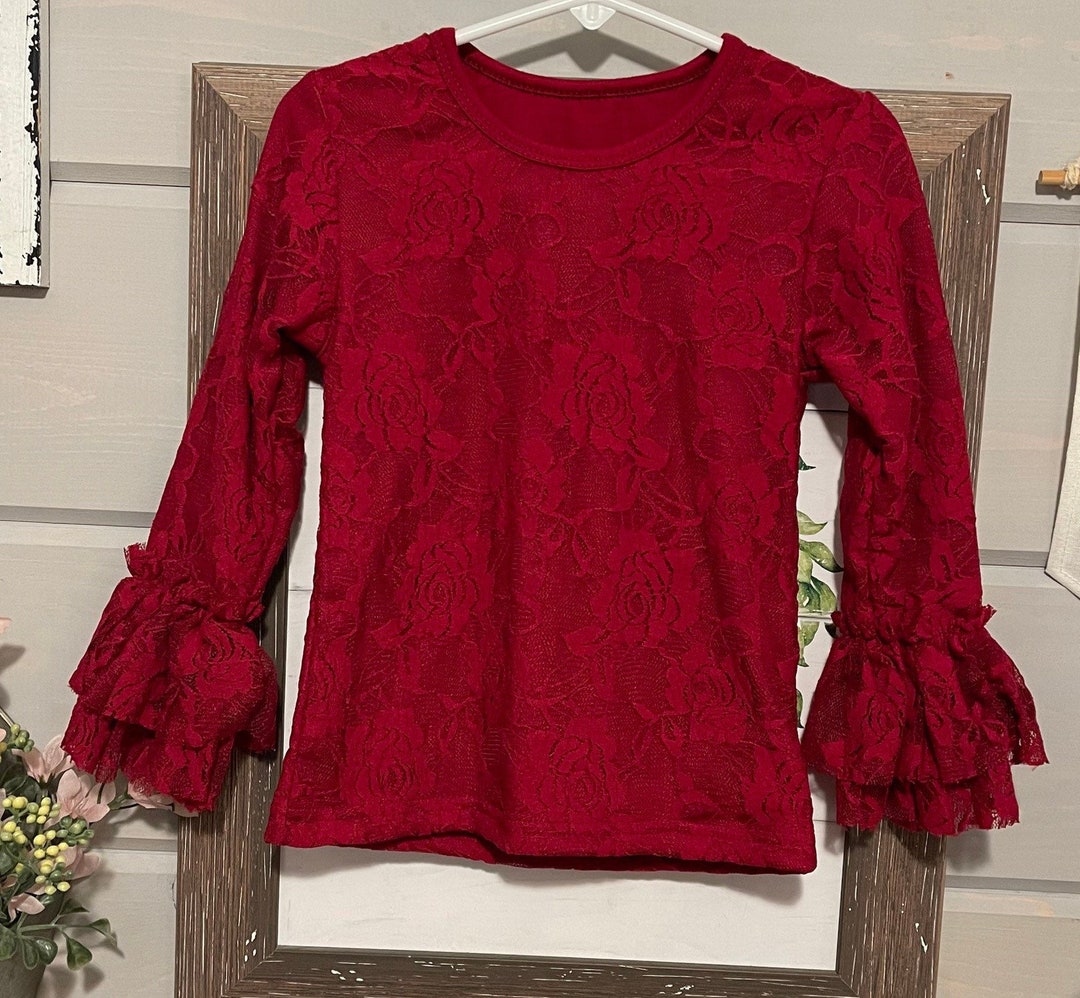 Four Colors Available!!!! Lace Covered Long Sleeve, Ruffle Cuff Shirt ...