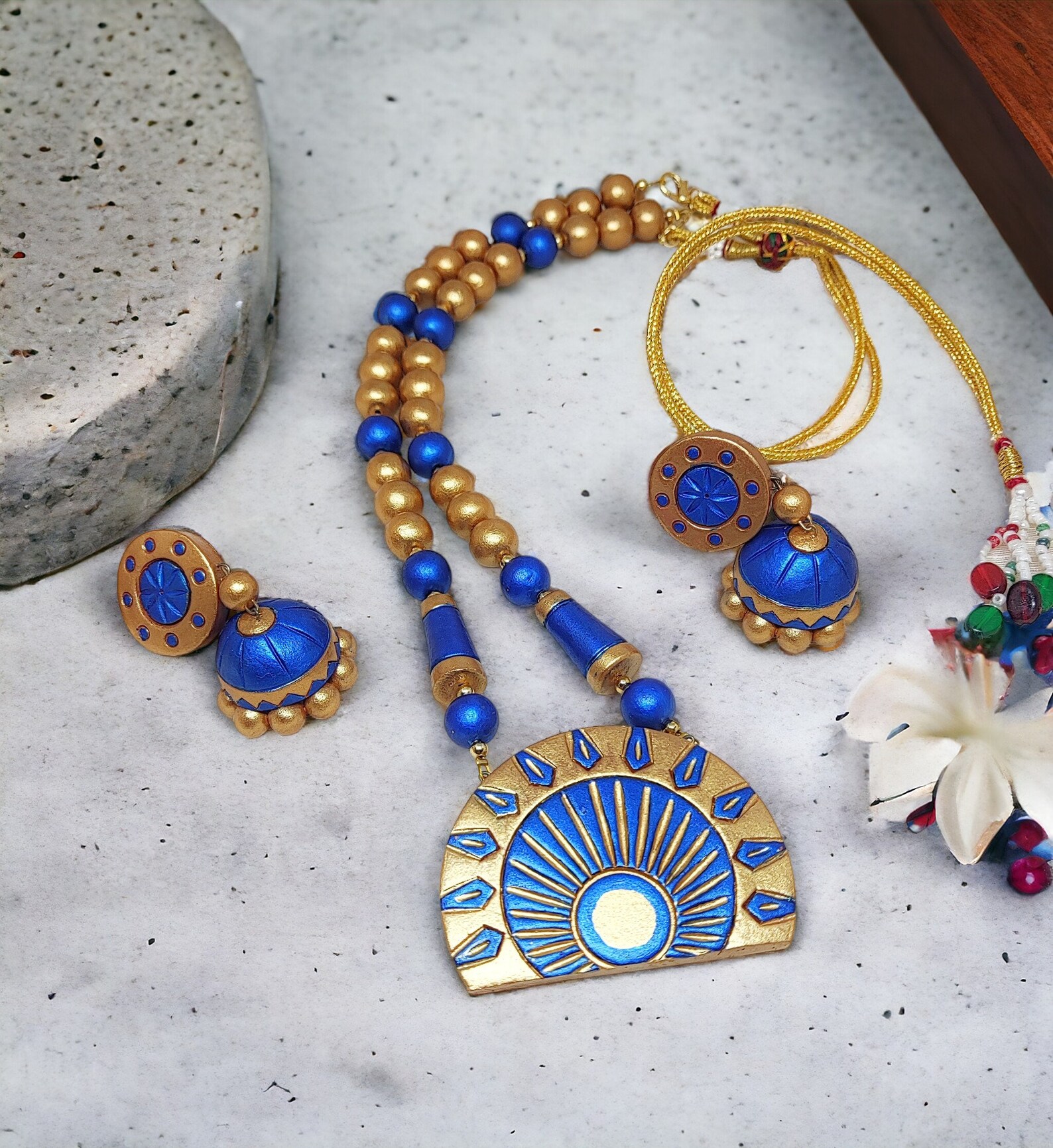 Royal Blue and Golden Terracotta Jewellery, Gift for Her, Women Wear ...