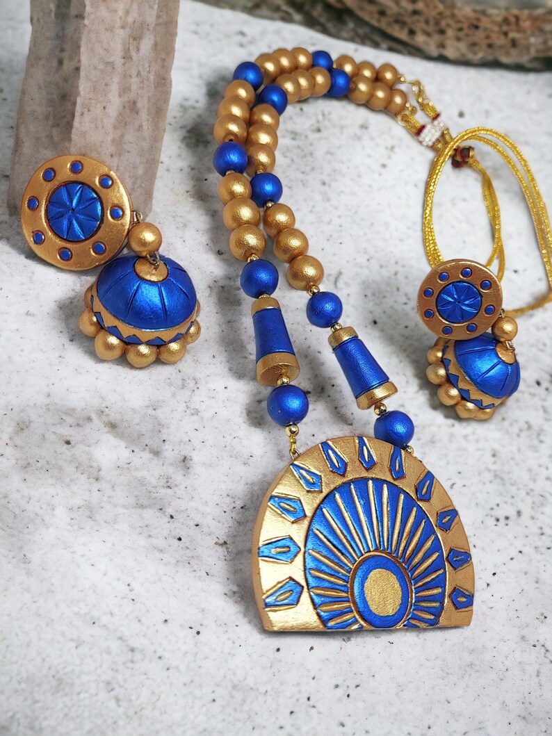 Royal Blue and Golden Terracotta Jewellery, Gift for Her, Women Wear ...