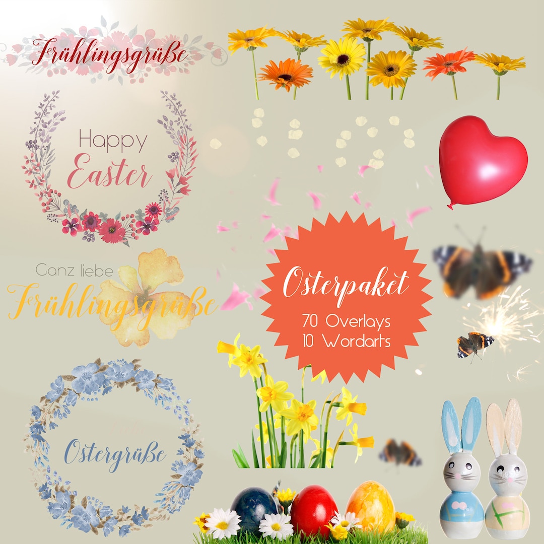 Easter Overlays – 70 Overlays, 10 Wordart Easter Set Flowers, Wordart ...