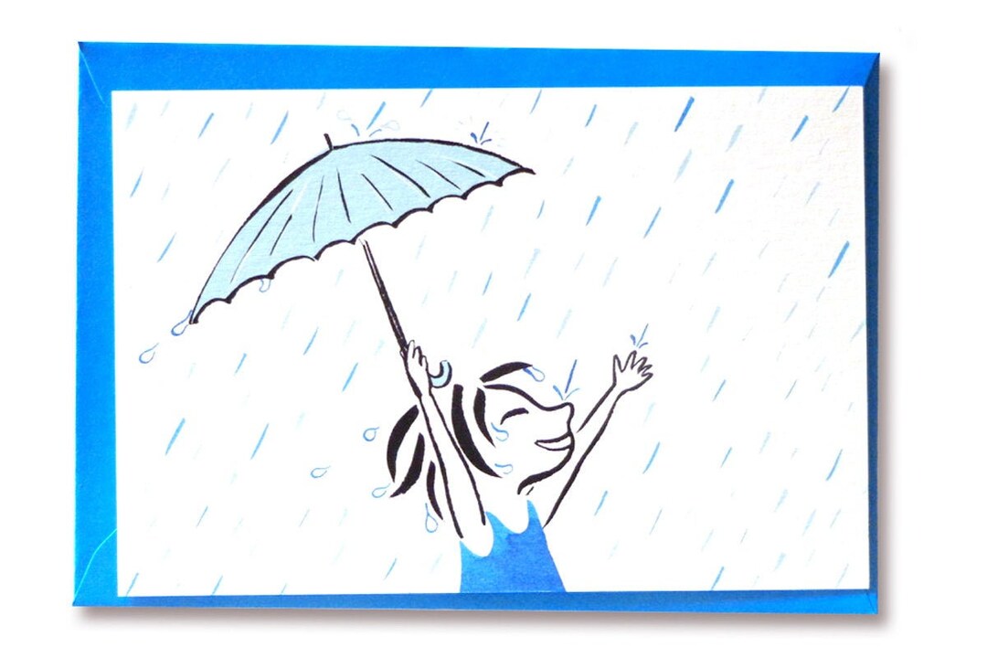 Postcard Rain Child Umbrella Joy - Etsy