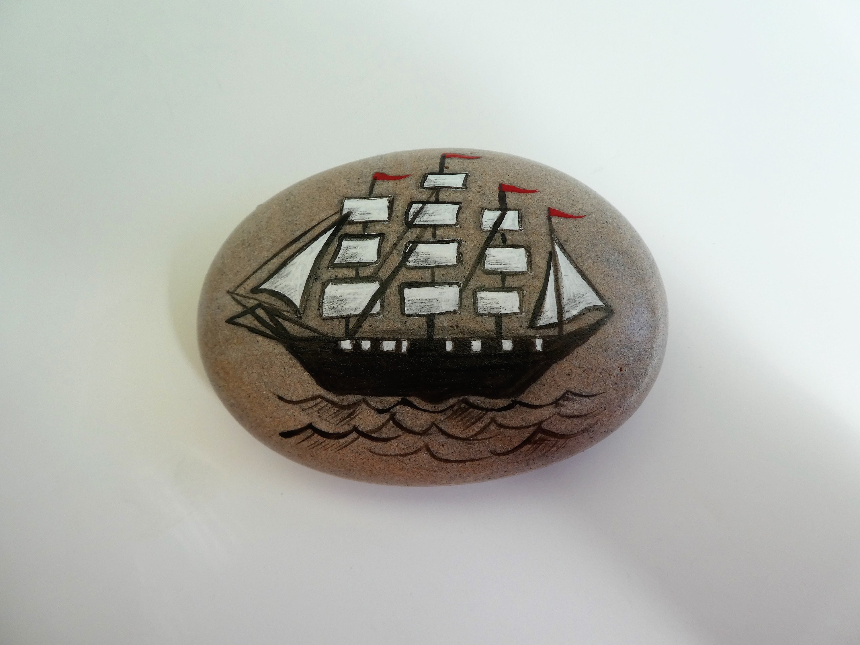 Ship painting pebble art painted pebble sailing ship | Etsy