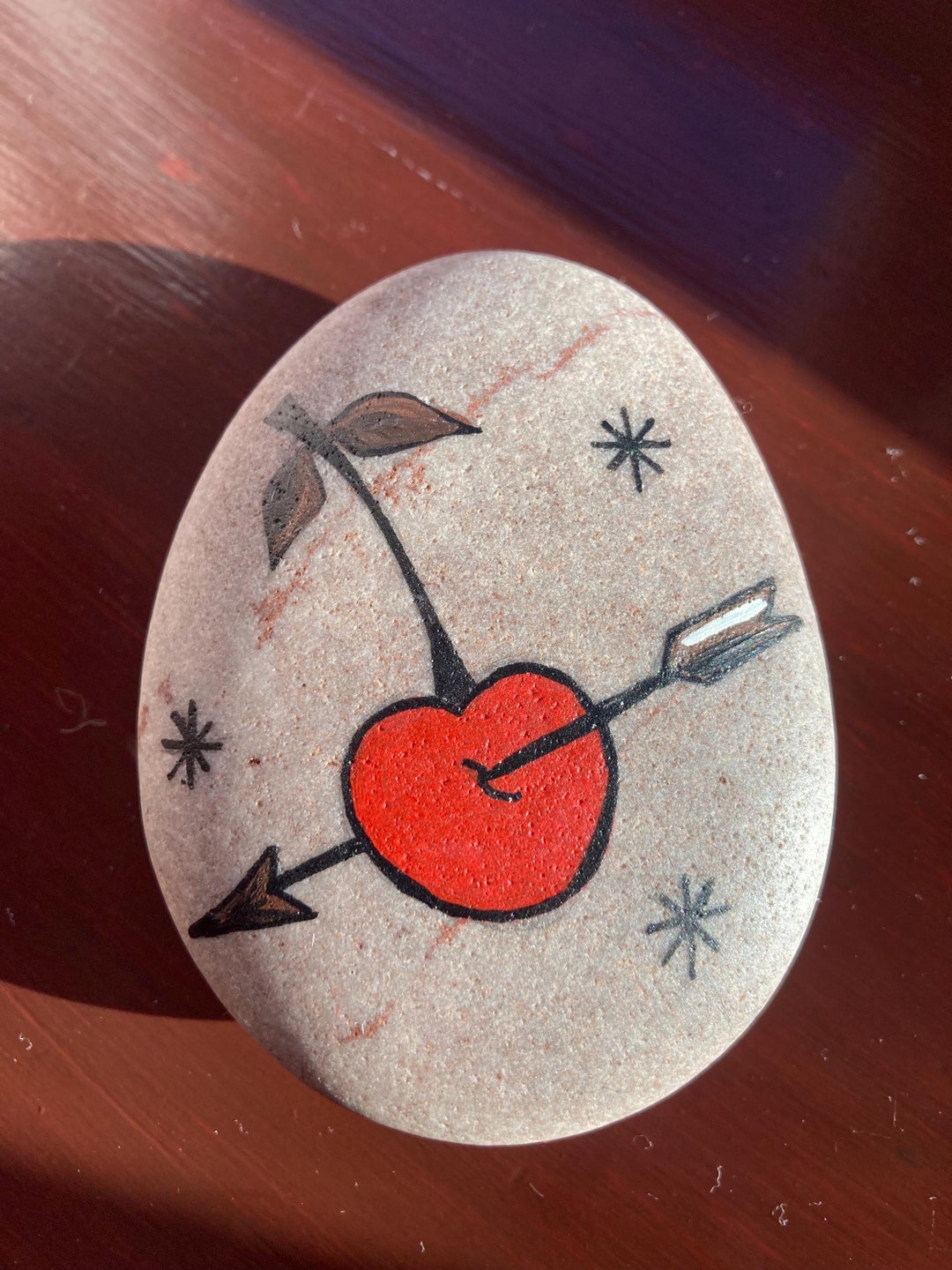 Cherry Pebble Art, Painted Pebble, Old School Design , Coastal Art, Sea ...