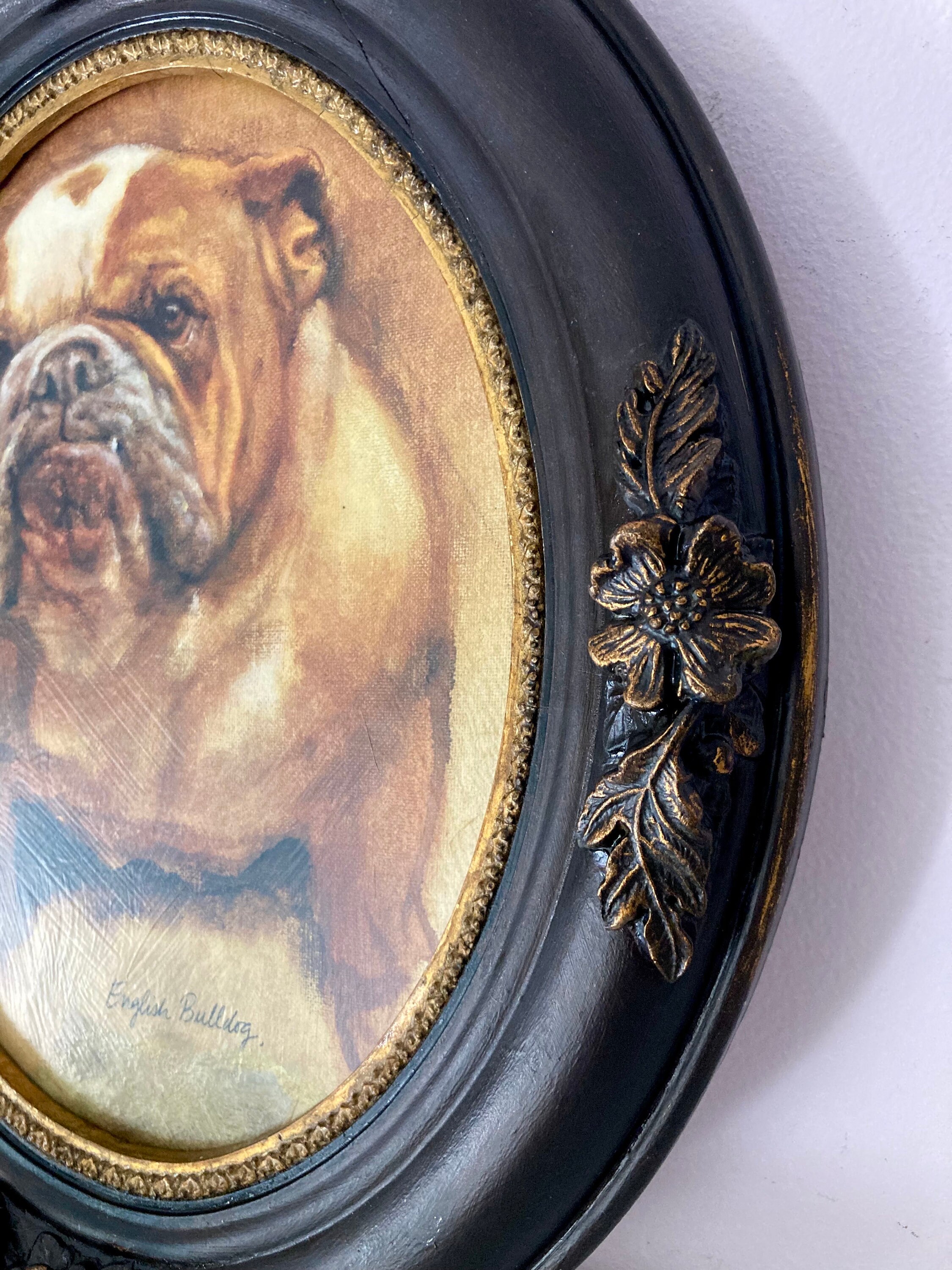 Beautiful Vintage English Bulldog Art Print on Wooden Panel by Artist ...