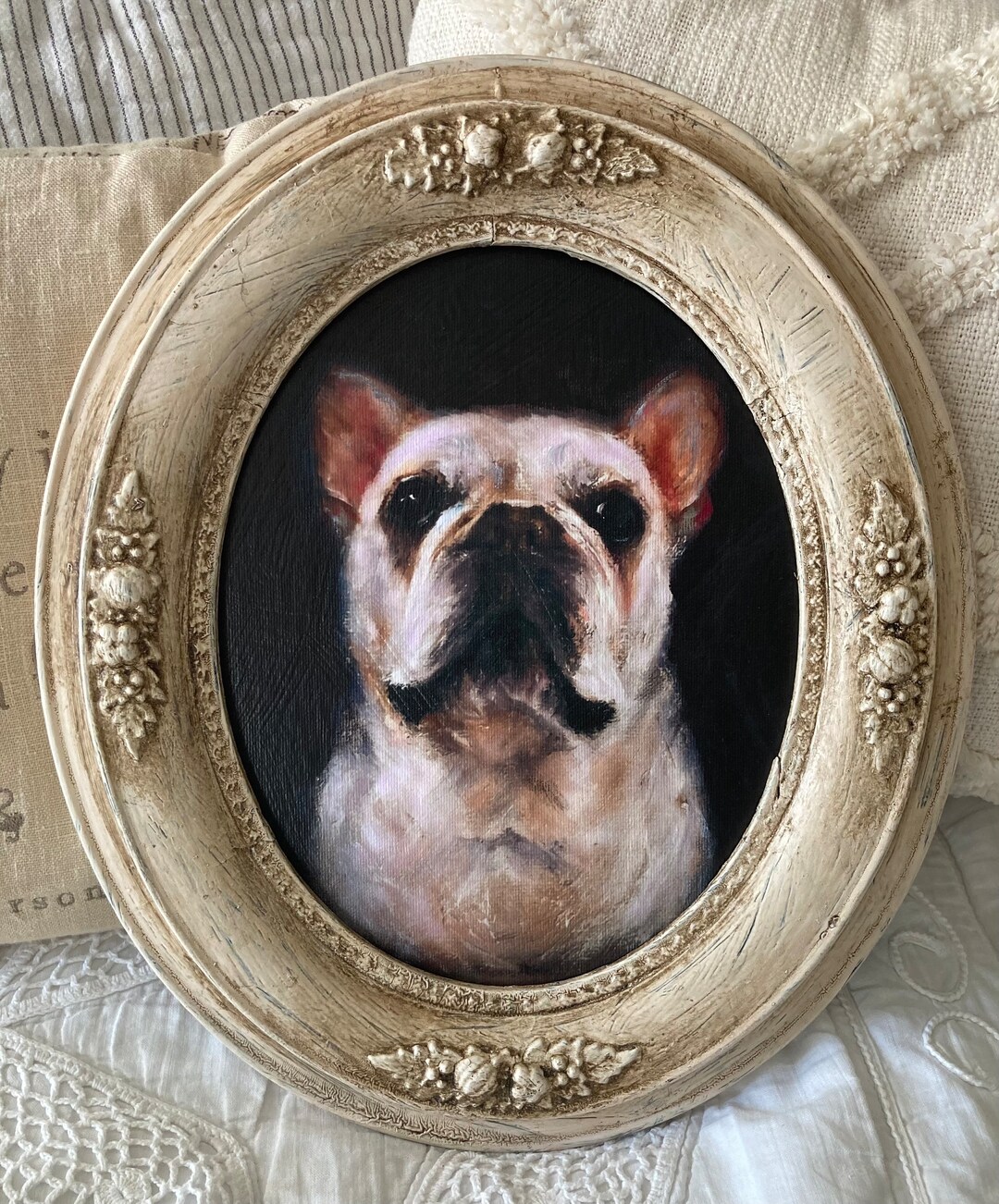 Best in Show Frenchie Cream French Bulldog Art Canvas Print in Antique ...